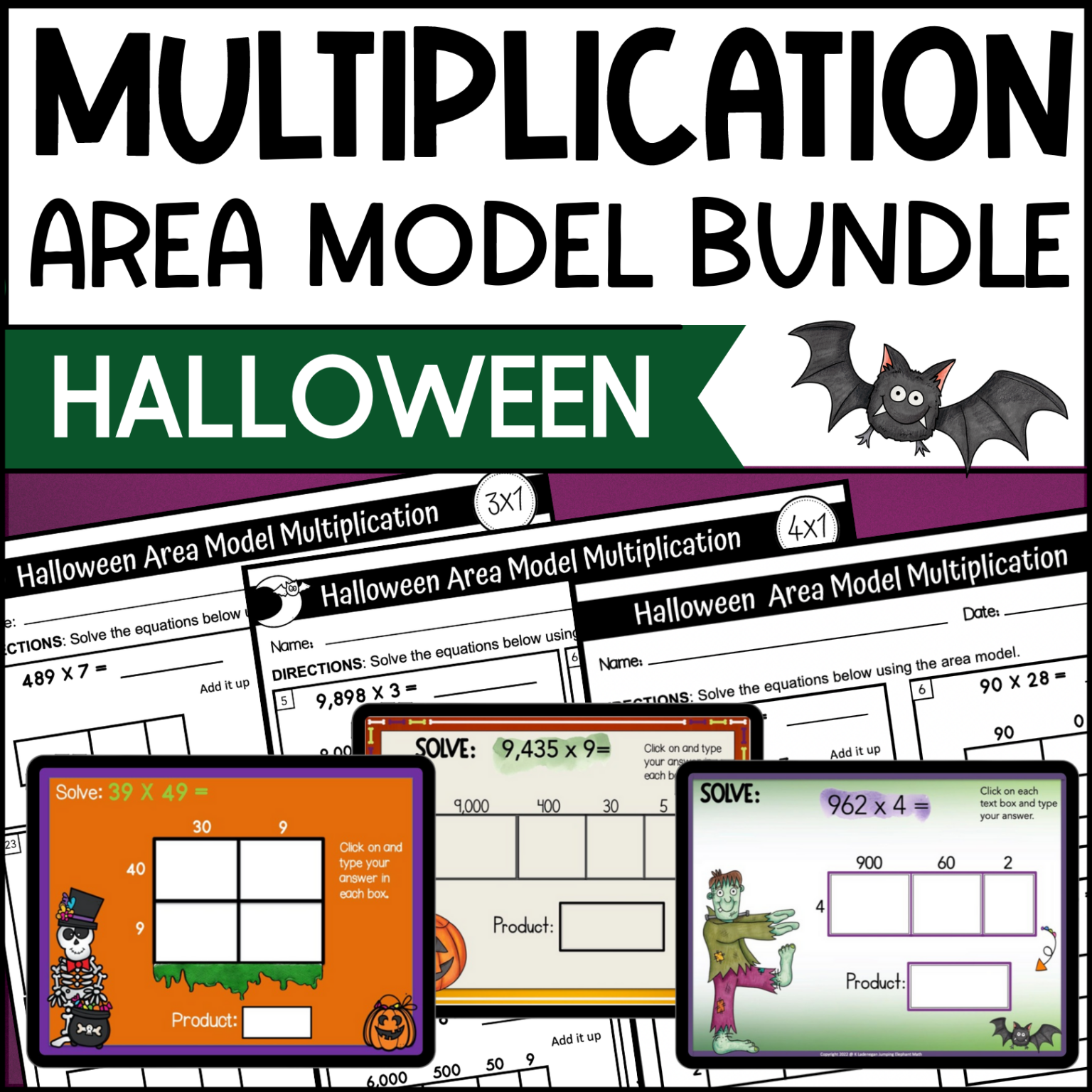 Halloween Themed Math Mazes 3 Digit by 1 Digit Multiplication Practice ...