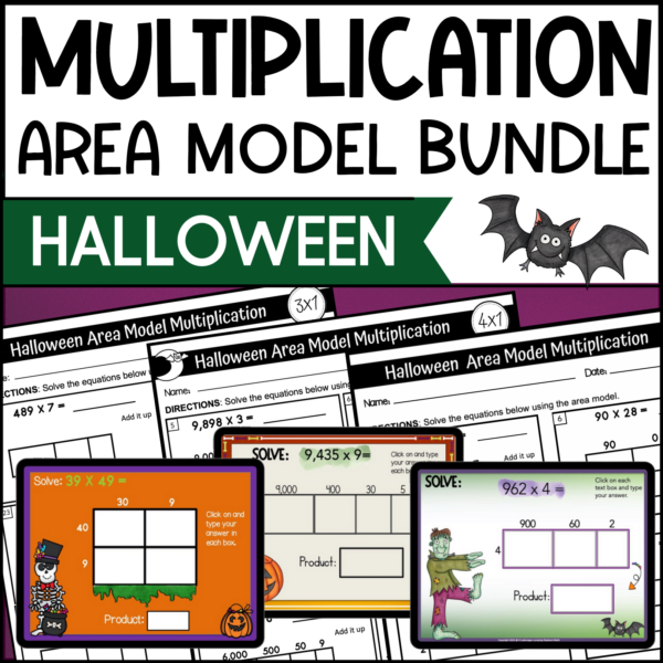 Halloween Area Model Multiplication 3x1 4x1 and 2x2 Google Slides and ...