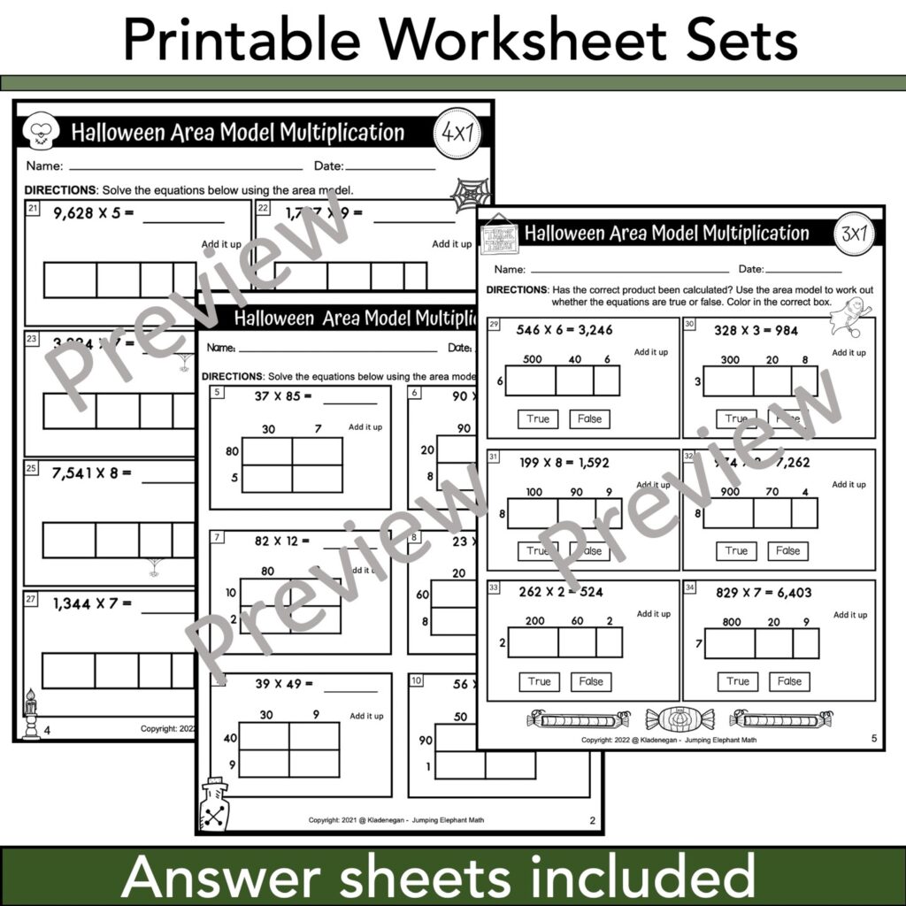 Halloween Area Model Multiplication 3x1 4x1 and 2x2 Google Slides and ...