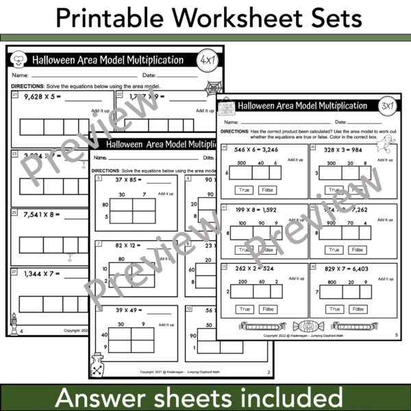 Halloween Area Model Multiplication 3x1 4x1 and 2x2 Google Slides and ...