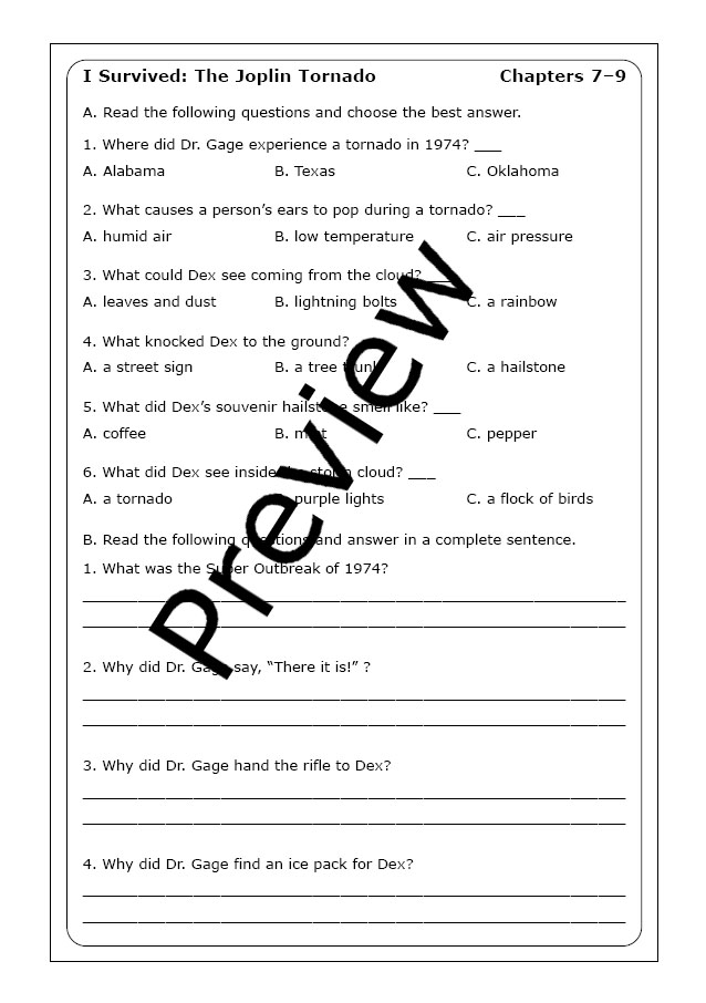 Lauren Tarshis "I Survived the Joplin Tornado, 2011" worksheets | Made ...