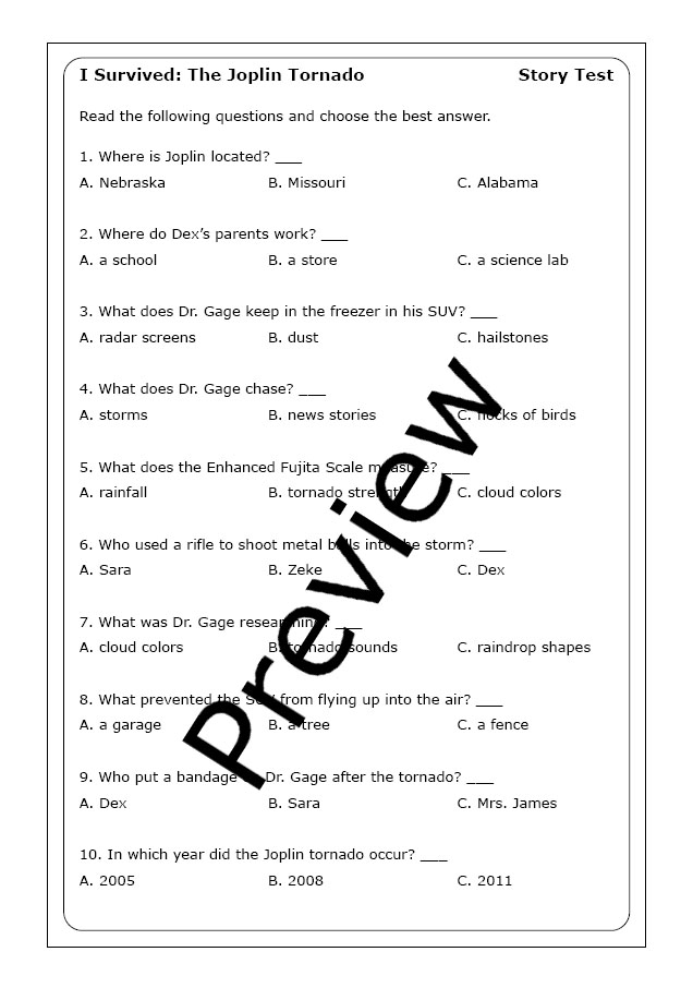 Lauren Tarshis "I Survived the Joplin Tornado, 2011" worksheets | Made ...