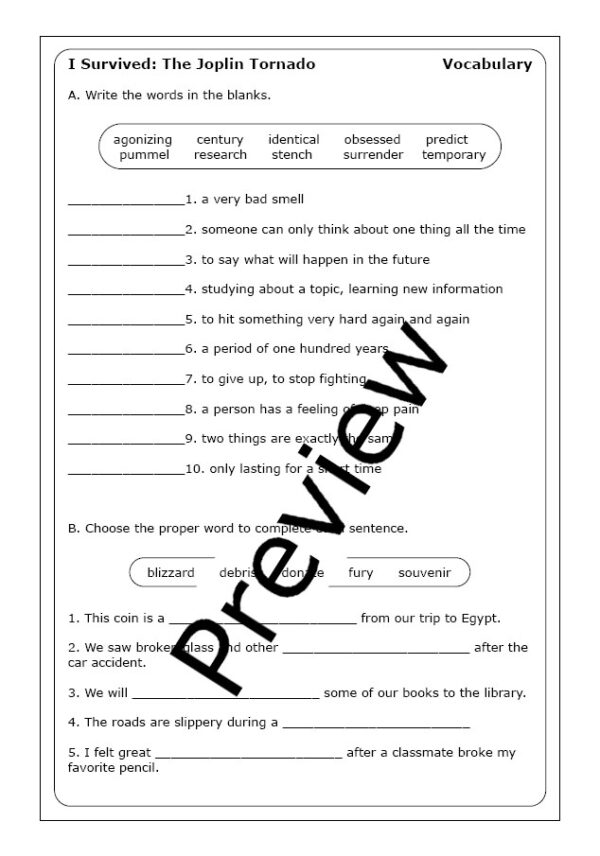 Lauren Tarshis "I Survived the Joplin Tornado, 2011" worksheets | Made ...