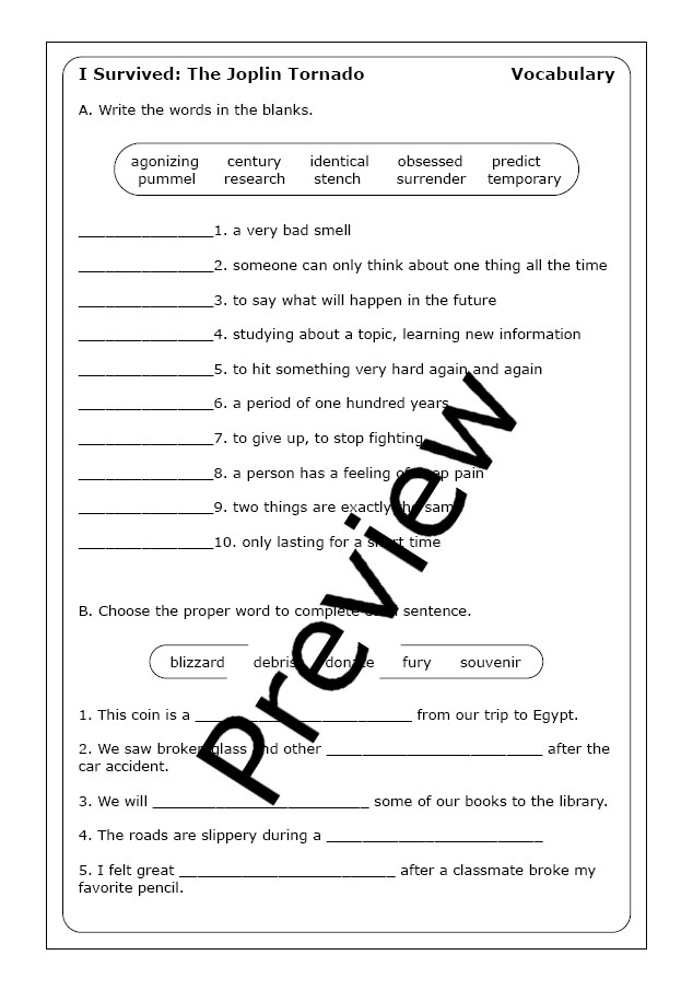 Lauren Tarshis "I Survived the Joplin Tornado, 2011" worksheets | Made ...