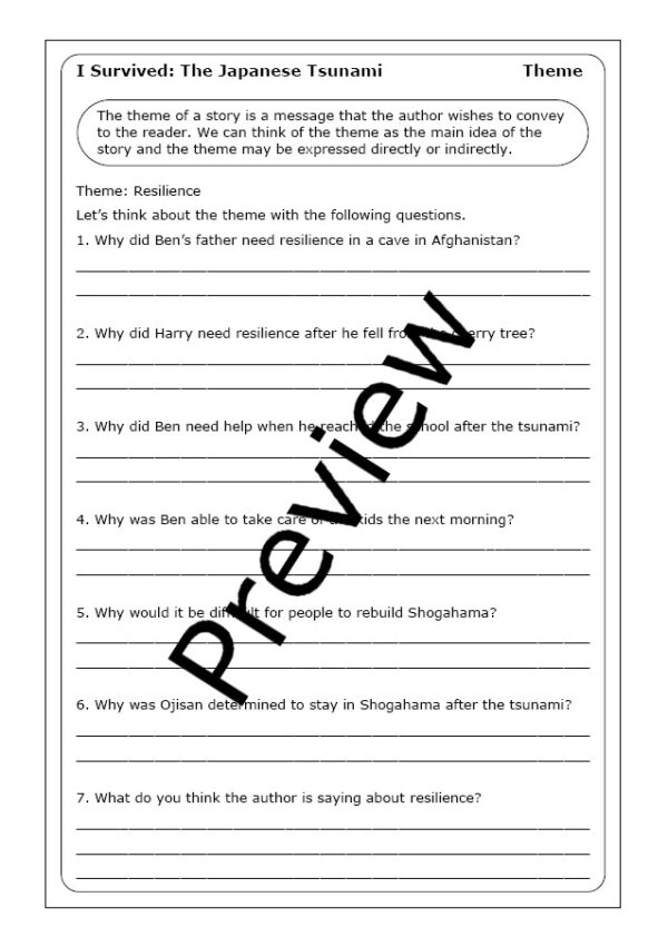 Lauren Tarshis "I Survived the Japanese Tsunami, 2011" worksheets ...