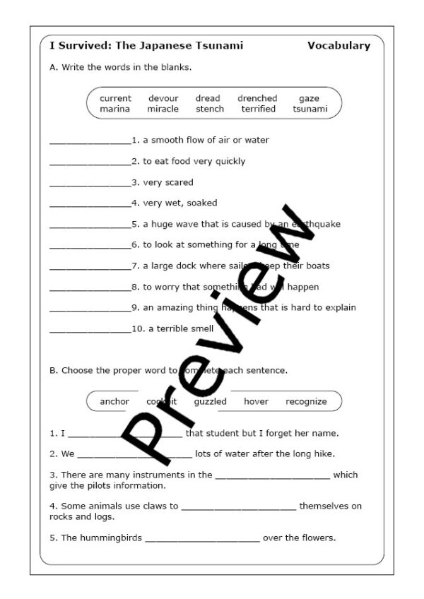 Lauren Tarshis "I Survived the Japanese Tsunami, 2011" worksheets ...