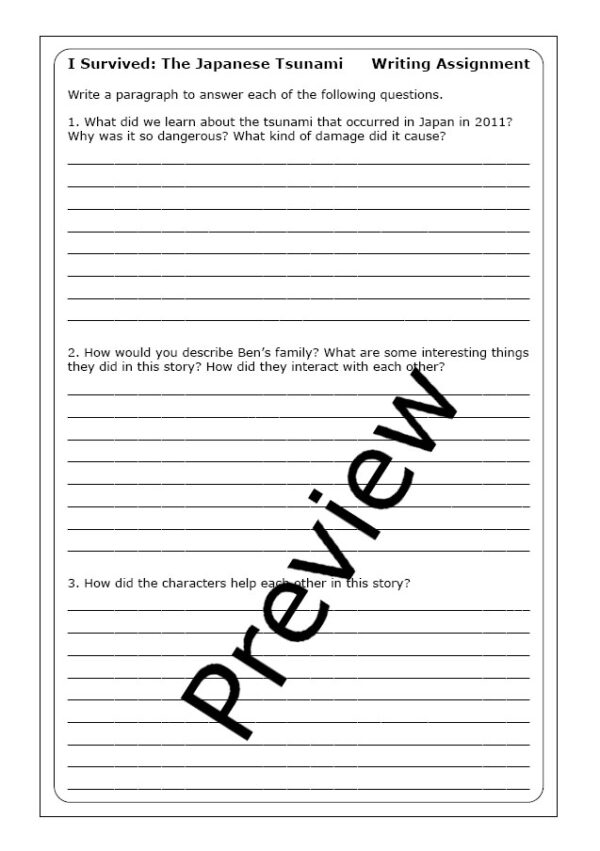 Lauren Tarshis "I Survived the Japanese Tsunami, 2011" worksheets ...