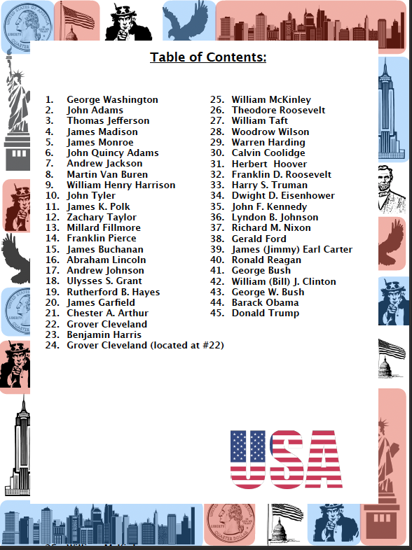 US Presidents 1 - 45 STUDY GUIDES, Important Historical Figures Series ...