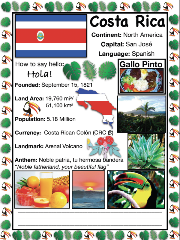 COSTA RICA History & Geography, Travel The World Worksheet | Made By ...