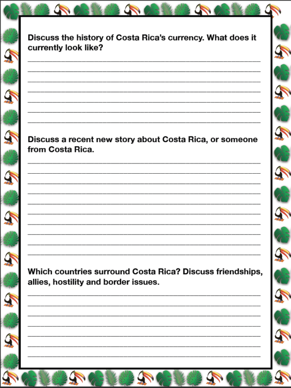 COSTA RICA History & Geography, Travel The World Worksheet | Made By ...
