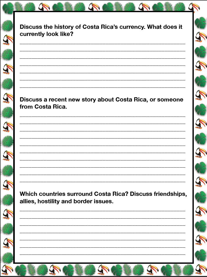 COSTA RICA History & Geography, Travel The World Worksheet | Made By ...