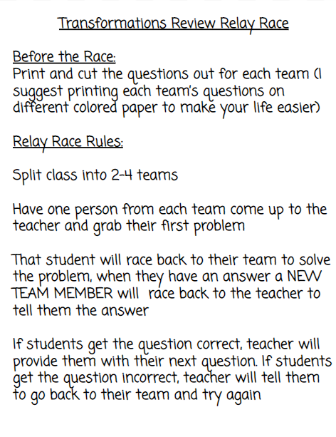 Transformation Rules and Unit Review Relay Race Game | Made By Teachers