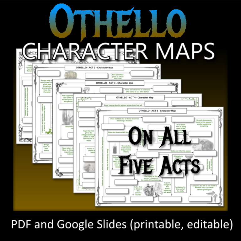 5 OTHELLO Character Maps (Worksheets, Quizzes, Tests, Review) PDF - No ...