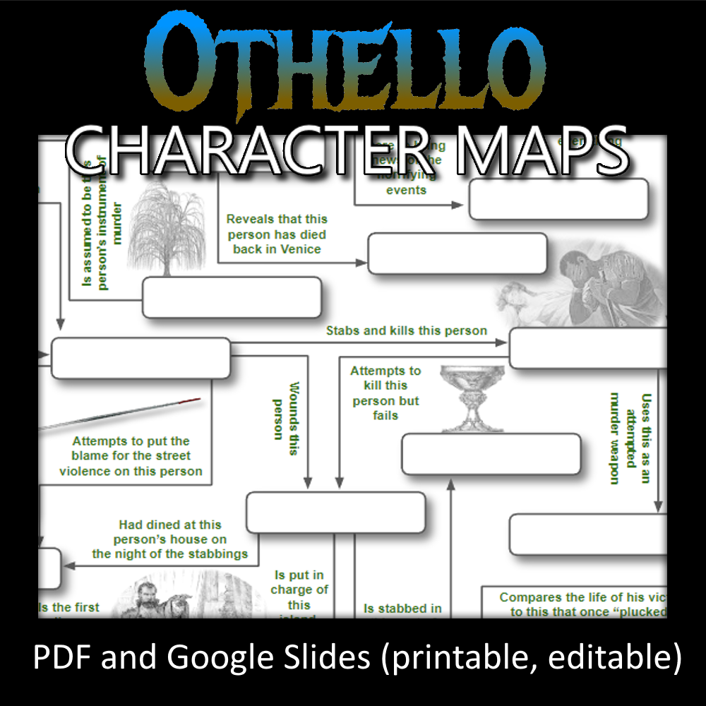 5 OTHELLO Character Maps (Worksheets, Quizzes, Tests, Review) PDF - No ...