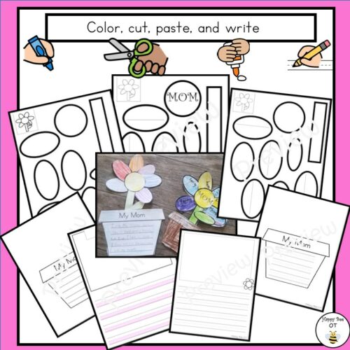 Mothers Day 2d Fine Motor Craft Color Cut Paste and write Craftivity OT ...