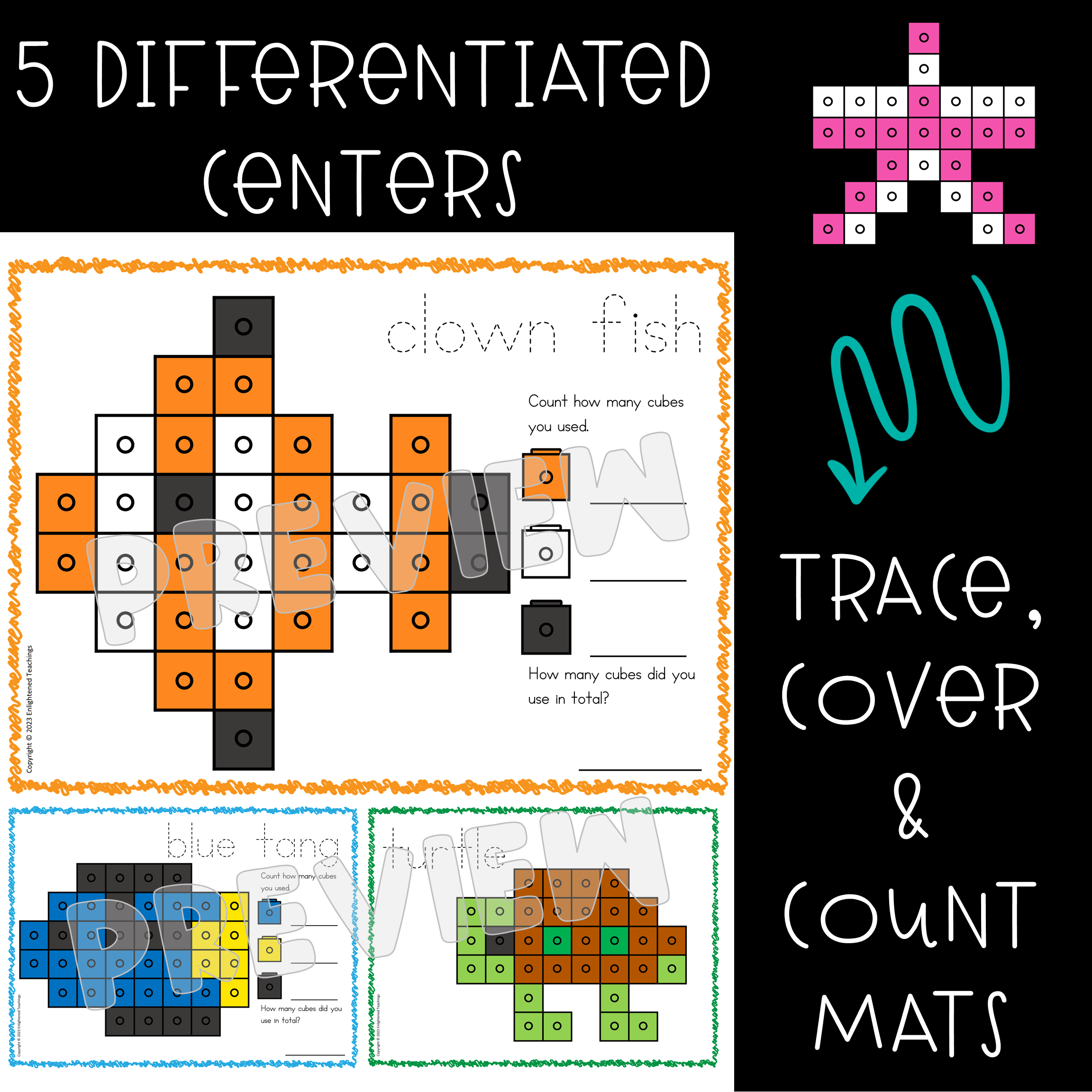 Ocean Animal Snap Cube Mats Fine Motor Skills Ocean Counting Cube ...