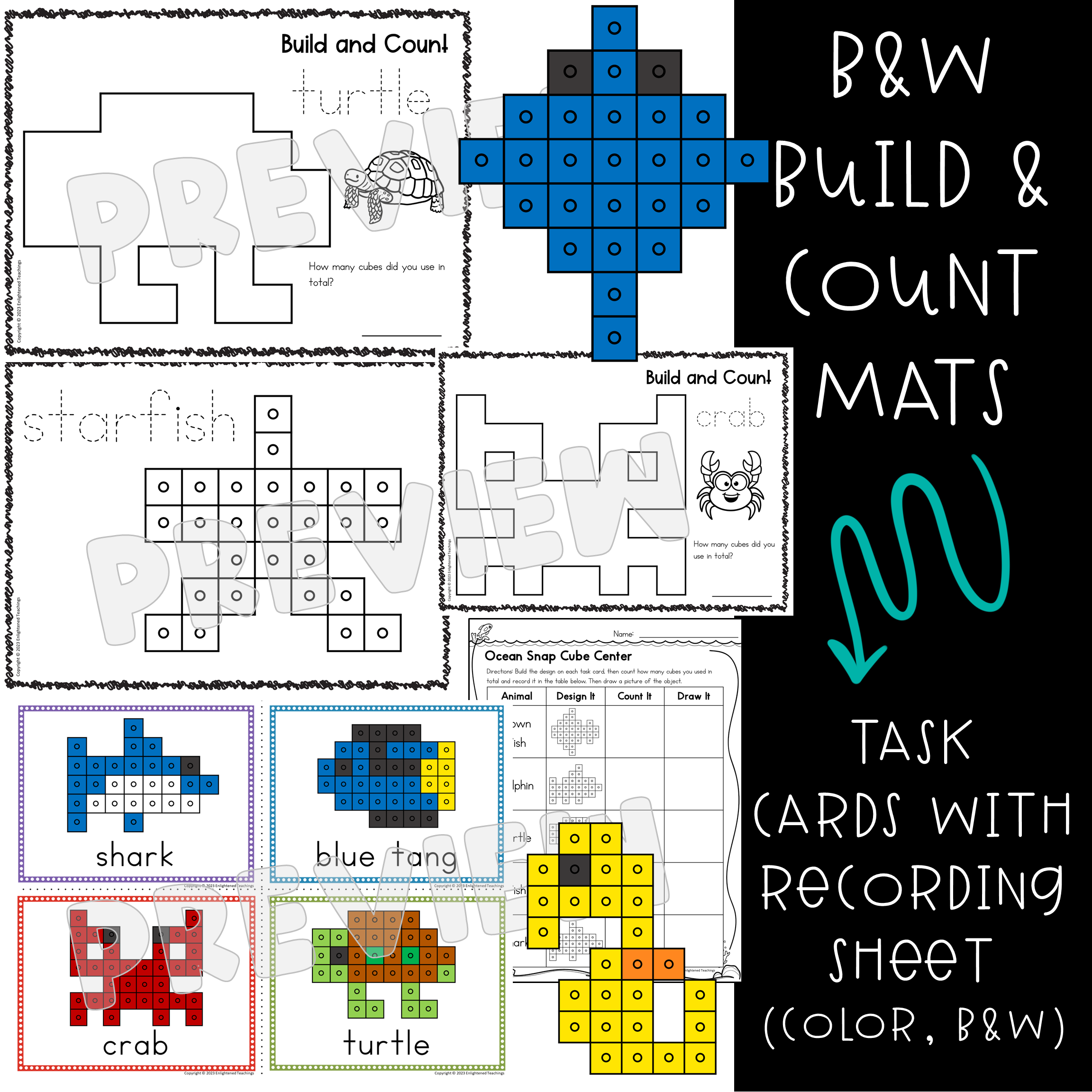 Ocean Animal Snap Cube Mats Fine Motor Skills Ocean Counting Cube ...