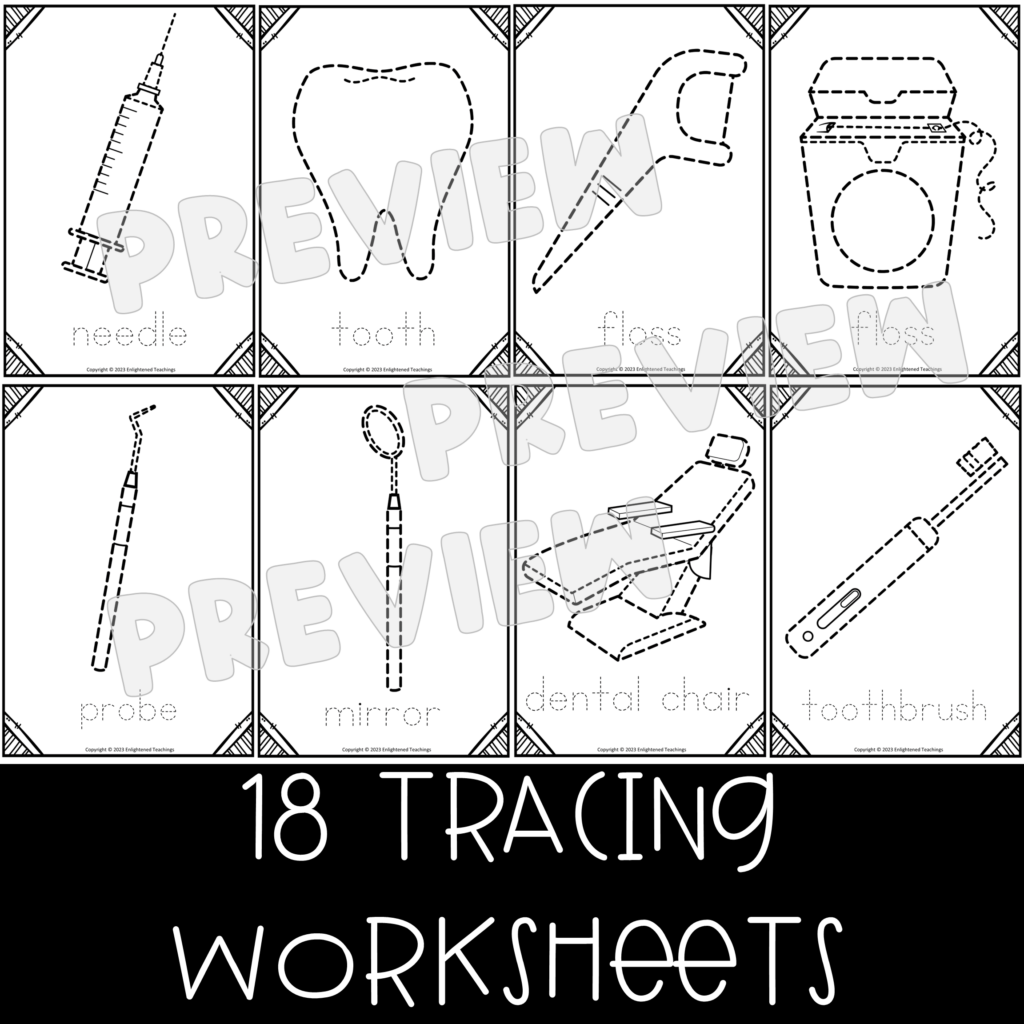 Community Helpers Dental Tracing Worksheets Fine Motor Activity Dental ...