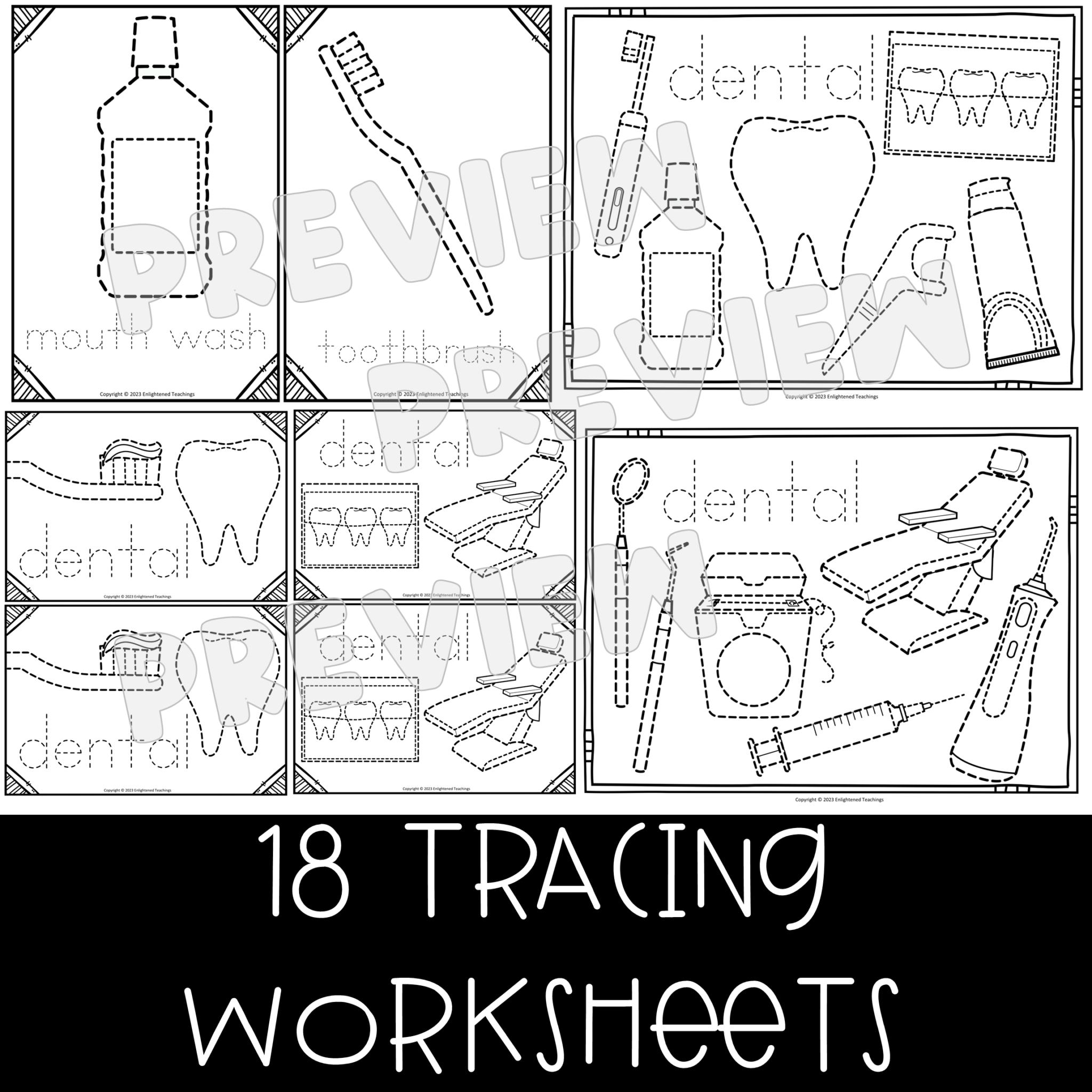 Community Helpers Dental Tracing Worksheets Fine Motor Activity Dental ...