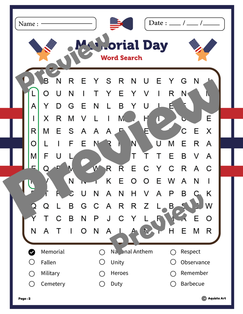 Remembering Our Heroes : Memorial Day Word Search Puzzle | Made By Teachers