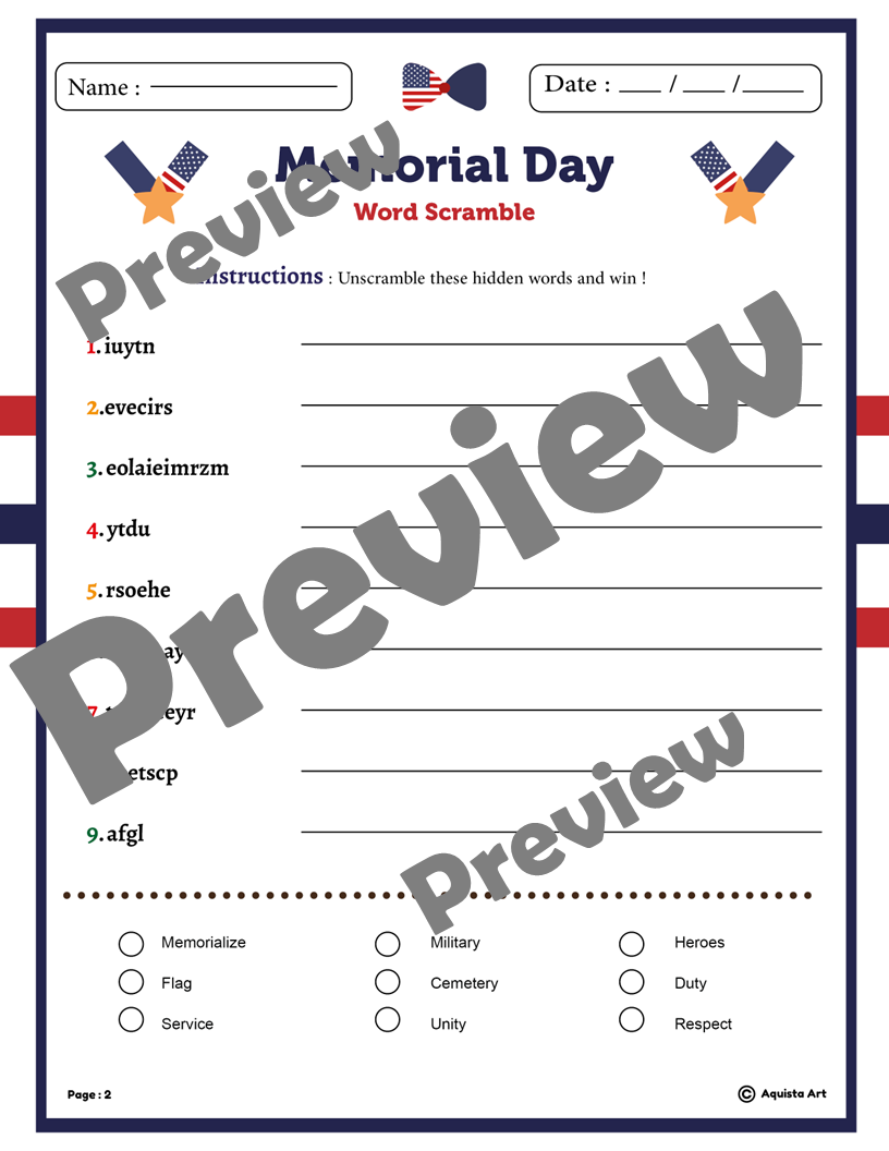 Memorial Day Word Scramble Challenge | Made By Teachers