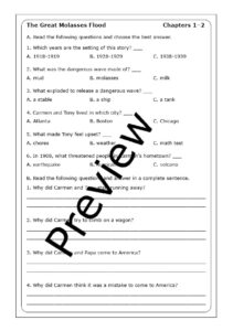 Lauren Tarshis "I Survived the Great Molasses Flood, 1919" worksheets ...