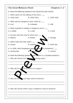 Lauren Tarshis "I Survived the Great Molasses Flood, 1919" worksheets ...