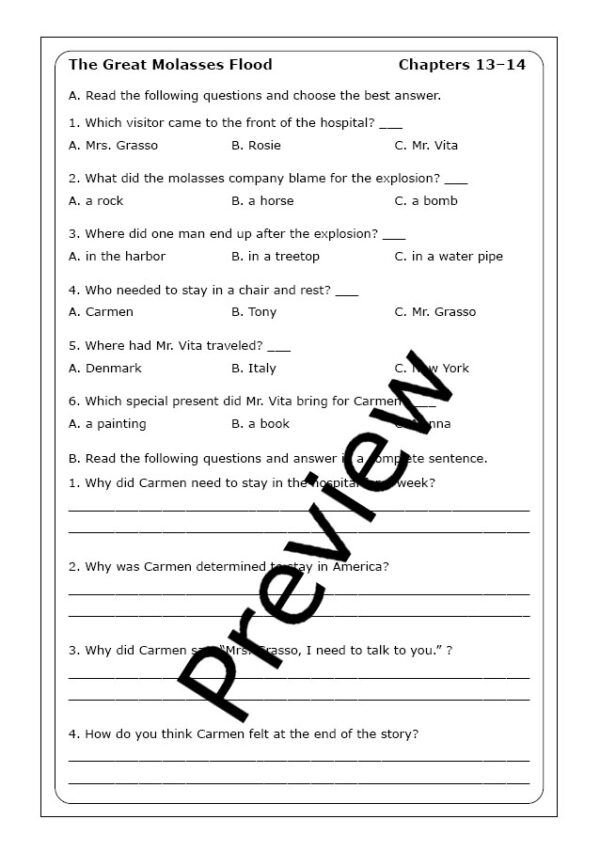 Lauren Tarshis "I Survived the Great Molasses Flood, 1919" worksheets ...