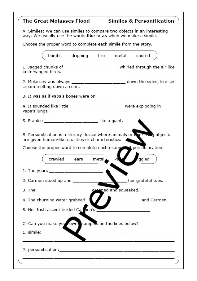 Lauren Tarshis "I Survived the Great Molasses Flood, 1919" worksheets ...