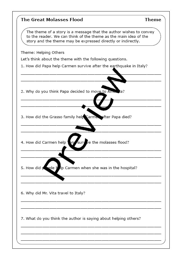 Lauren Tarshis "I Survived the Great Molasses Flood, 1919" worksheets ...