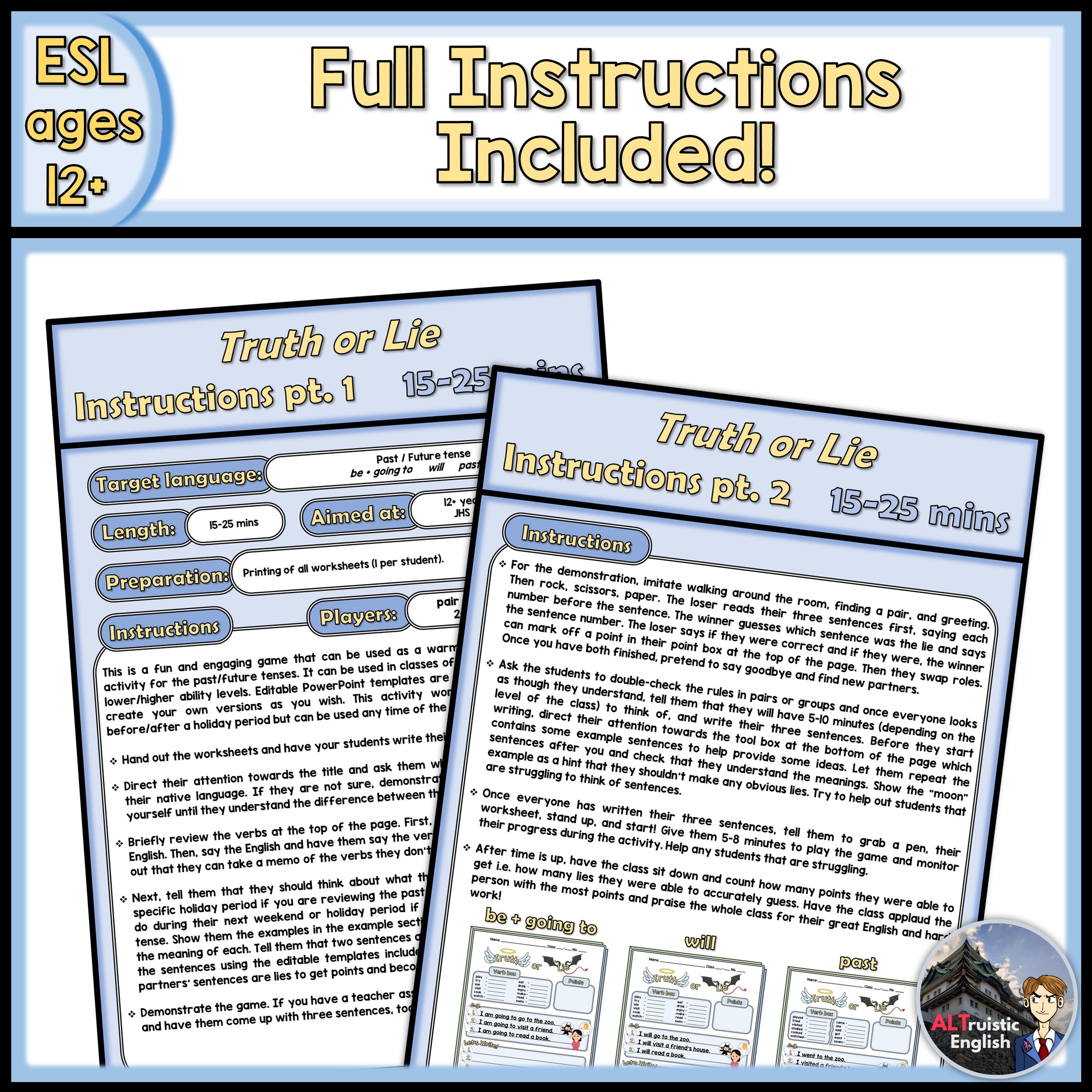 Truth or Lie Past & Future Tense ESL Warm-up, Practice, Review Activity ...