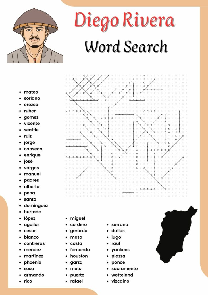 Diego Rivera word search Puzzle worksheet activities for kids, | Made ...
