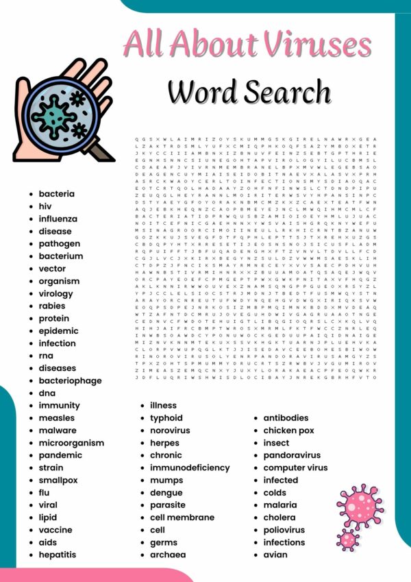 All About Viruses word search Puzzle worksheet activities for kids ...