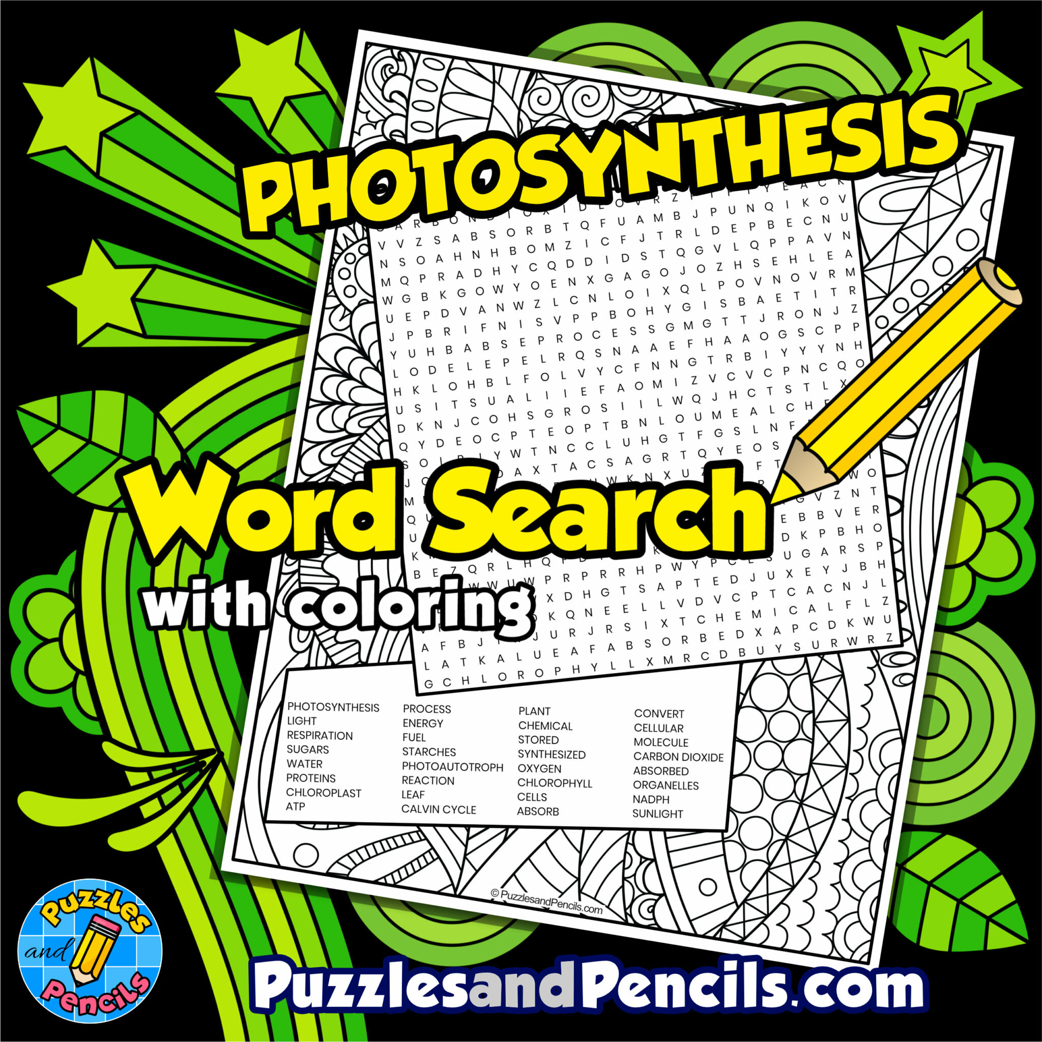 Photosynthesis Word Search Puzzle with Coloring | Plant Biology ...