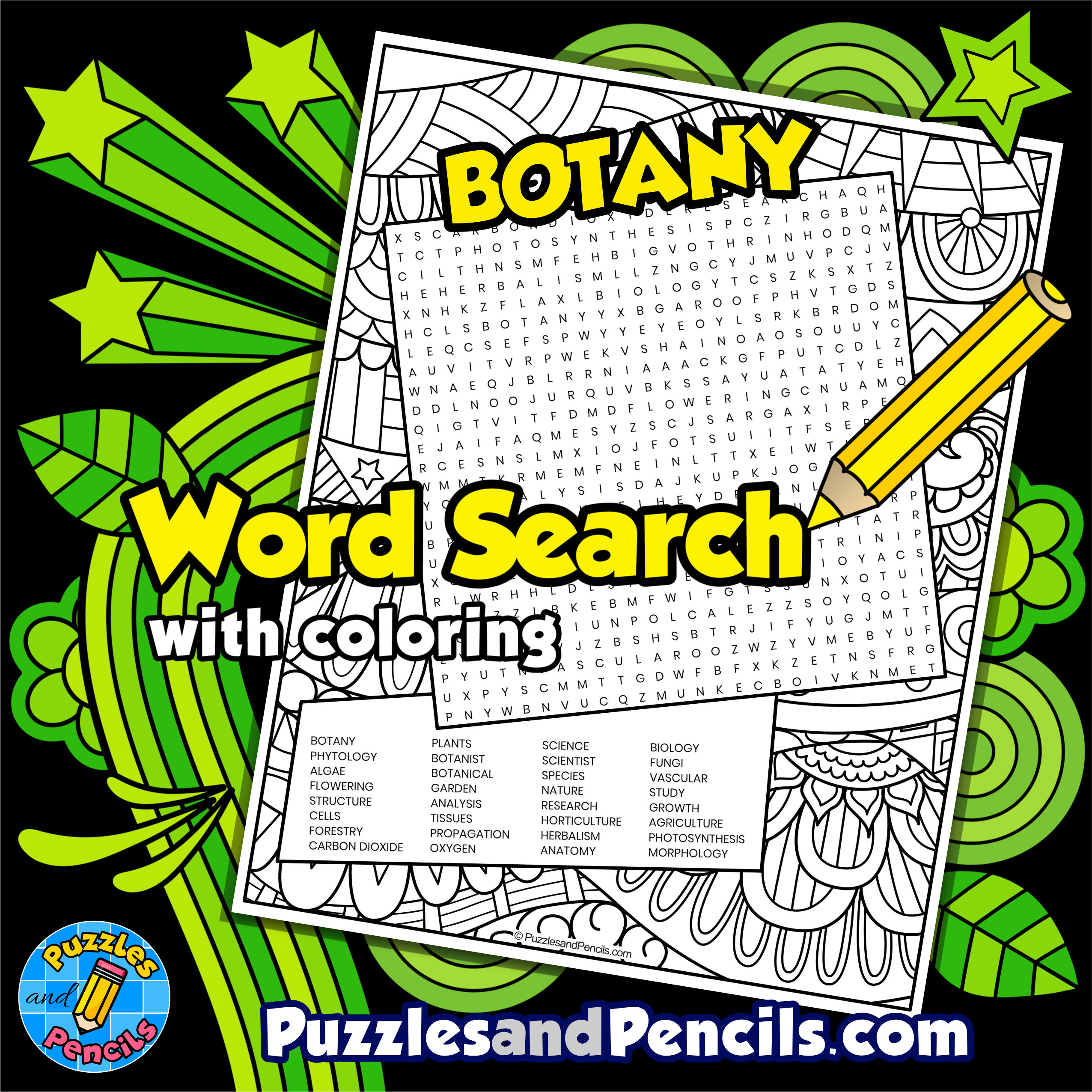 Botany Word Search Puzzle with Coloring | Plant Biology Wordsearch ...