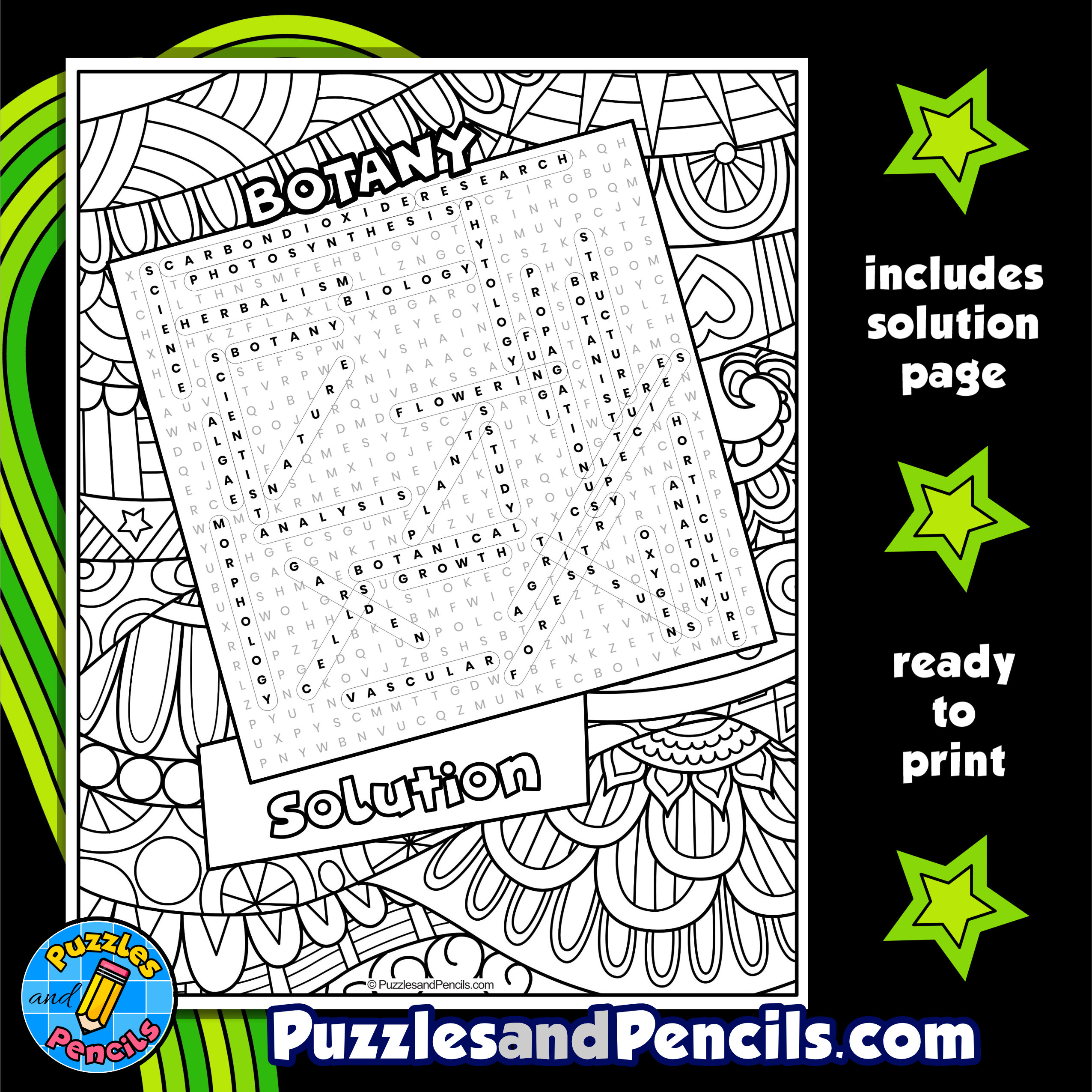 Botany Word Search Puzzle with Coloring | Plant Biology Wordsearch ...