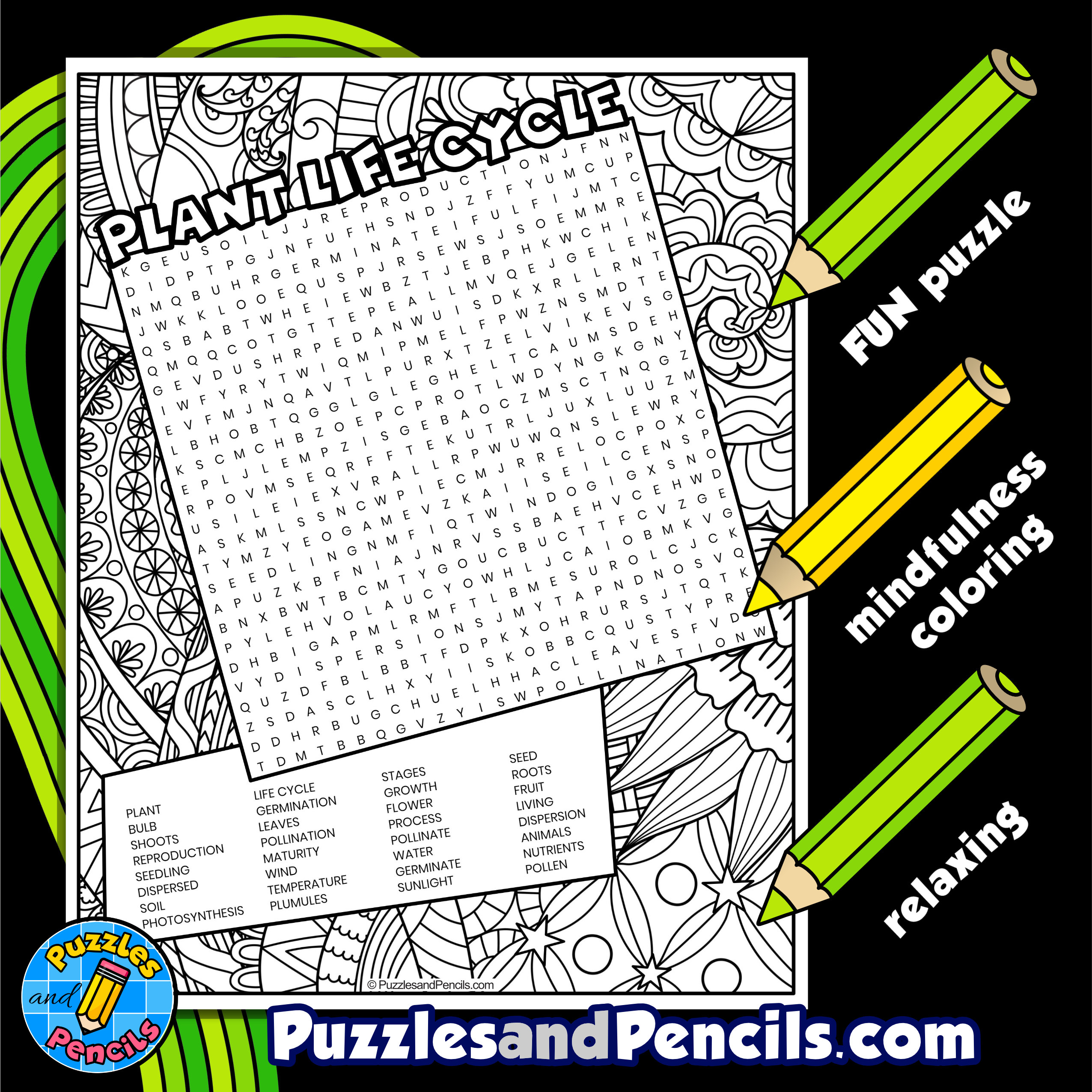 Plant Life Cycle Word Search Puzzle with Coloring | Plant Biology ...