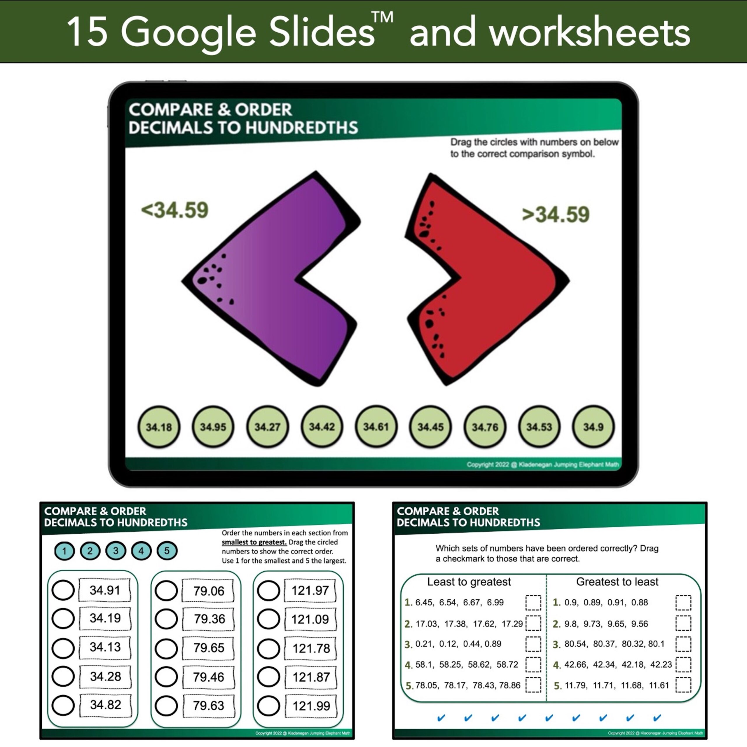 Comparing and Ordering Decimals to hundredths Google Slides and ...