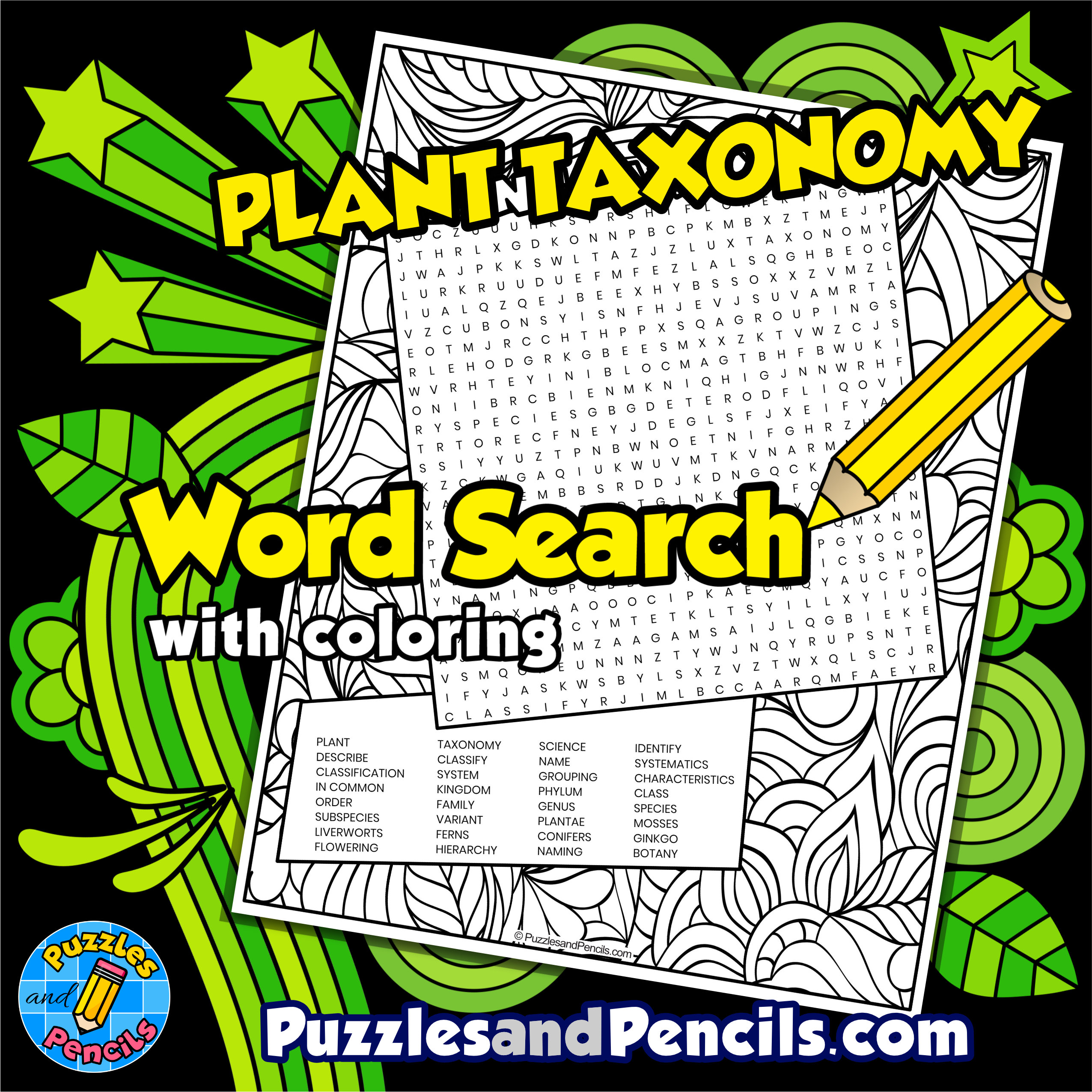 Plant Taxonomy Word Search Puzzle with Coloring | Plant Biology ...
