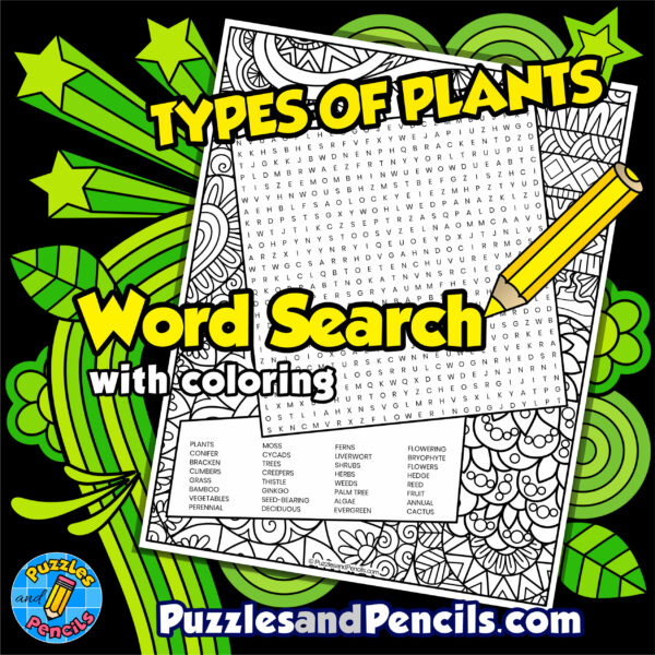 Types of Plants Word Search Puzzle with Coloring | Plant Biology ...