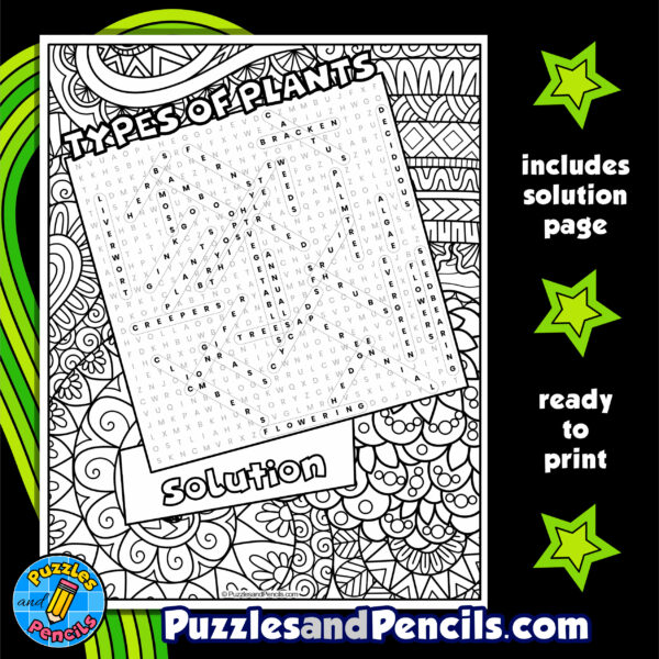 Types of Plants Word Search Puzzle with Coloring | Plant Biology ...