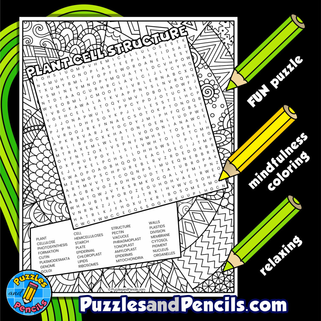 Plant Cell Structure Word Search Puzzle with Coloring | Plant Biology ...