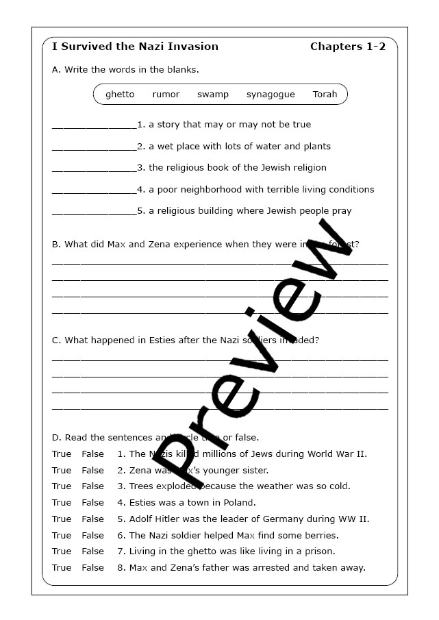 Lauren Tarshis "I Survived the Nazi Invasion, 1944" worksheets | Made ...