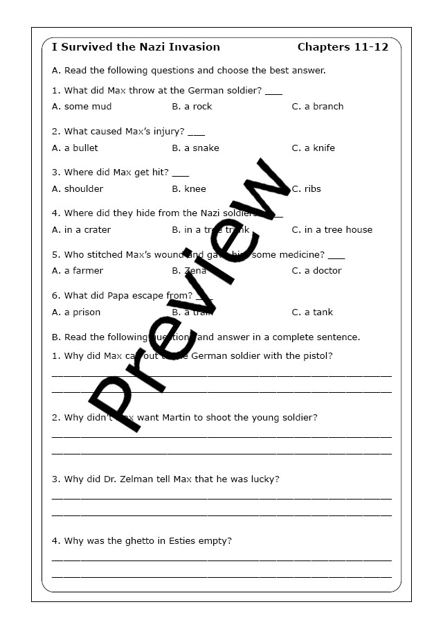 Lauren Tarshis "I Survived the Nazi Invasion, 1944" worksheets | Made ...