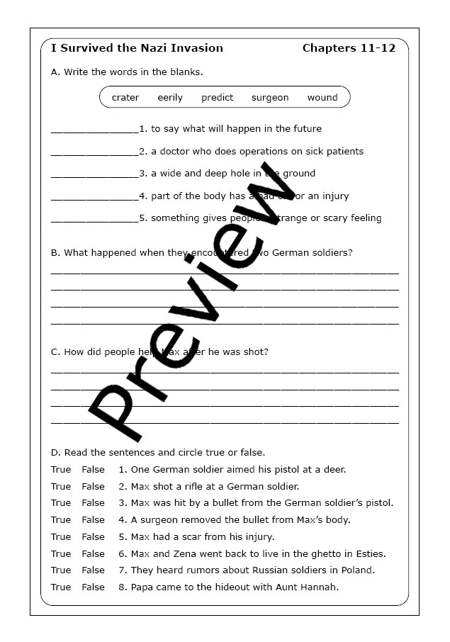 Lauren Tarshis "I Survived the Nazi Invasion, 1944" worksheets | Made ...