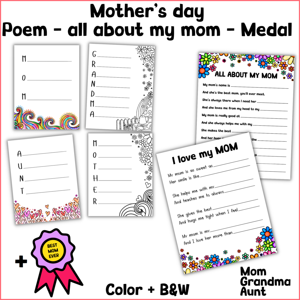 Mother's day Acrostic poem - all about my mom - poem - Medal craft ...