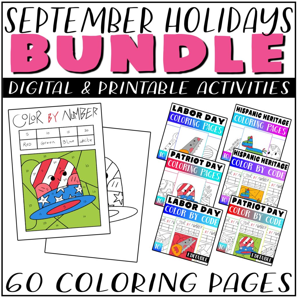 Color by Code September Bundle, Hispanic Heritage, Labor & Patriot Day ...