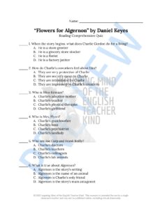 "Flowers for Algernon" by Daniel Keyes Quiz and Answer Key (Short Story ...