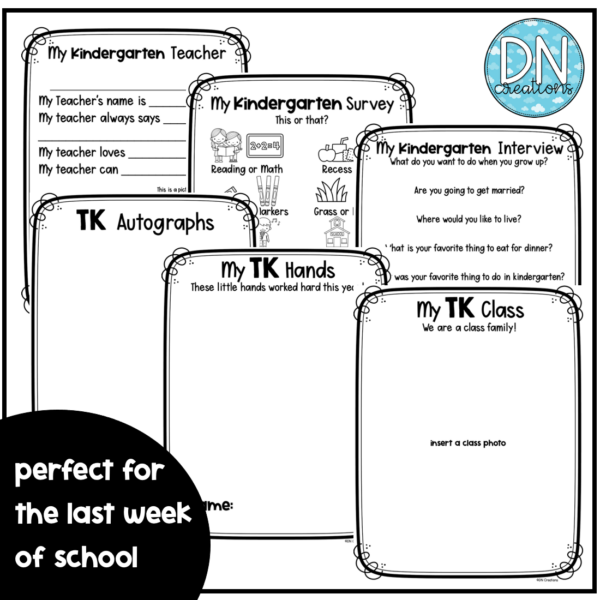 Kindergarten Memory Book | TK End of the Year Memory Book | Last Week ...