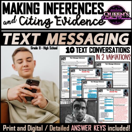 Inference Text Message Analysis and Citing Evidence Activity Worksheets ...
